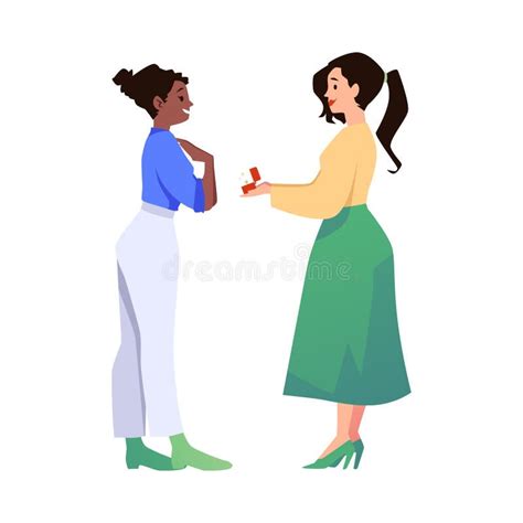 Beautiful Woman Making Marriage Proposal To Girlfriend Flat Style