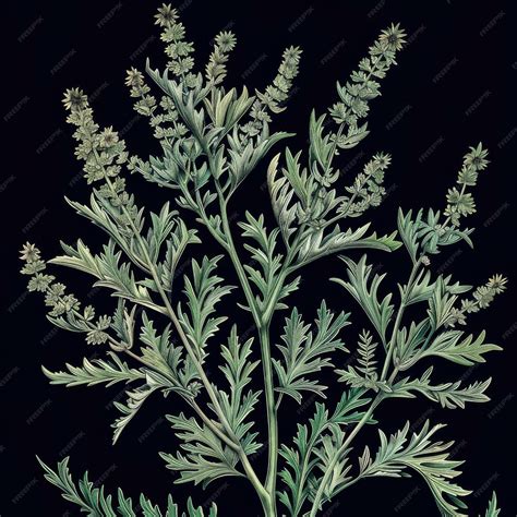 Artemisia Absinthium Botanical Illustration Wormwood Mugwort Sagebrush Medicinal Plant Premium