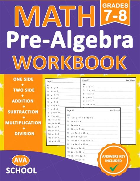 Pre Algebra Workbook Grade 7 8 Pre Algebra Practice Problems For 7th