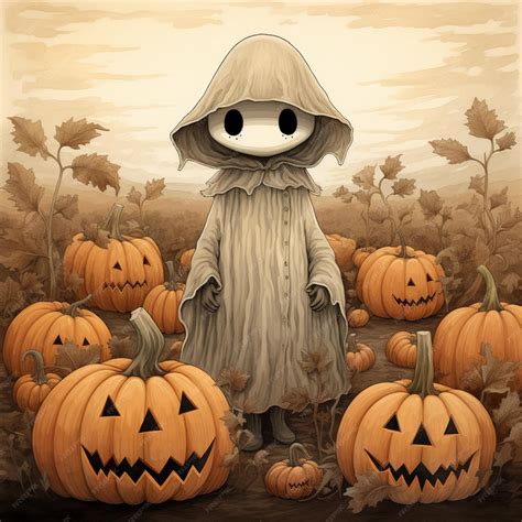 Premium Photo There Is A Cartoon Image Of A Person In A Pumpkin Patch