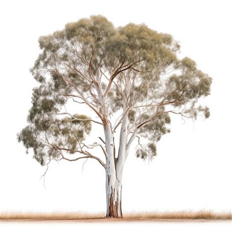 Tall Eucalyptus Tree With Broad Canopy In Natural Grassland Premium