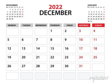 Calendar 2022 Template December 2022 Year Planner Template Canvas