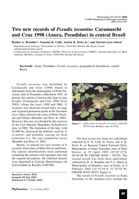 Pdf Two New Records Of Pseudis Tocantins Caramaschi And Cruz 1998 Anura Pseudidae In