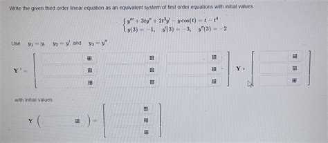 solved write the given third order linear equation as an