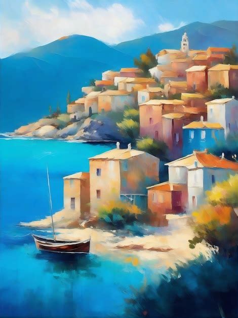 Paisagem Na Pintura A óleo Do Estilo Do Impressionismo Da Ilha Da Córsega Foto Premium