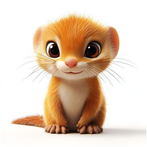 Cute Happy Weasel Isolated On White Background Cartoon Character