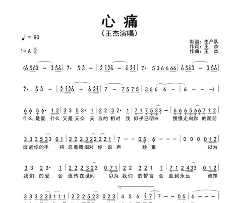 心痛简谱 王杰《心痛》简谱a调 乐手网