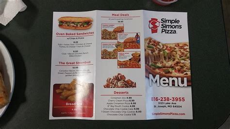 Menu At Simple Simons Pizza Pizzeria Saint Joseph Lake Ave