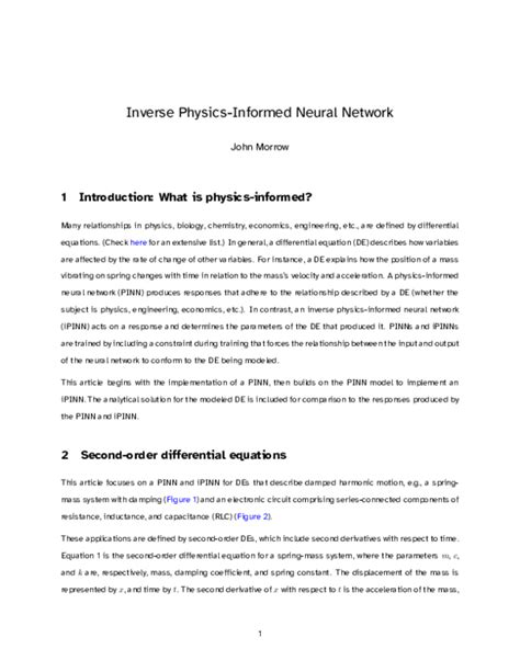 Pdf Inverse Physics Informed Neural Network
