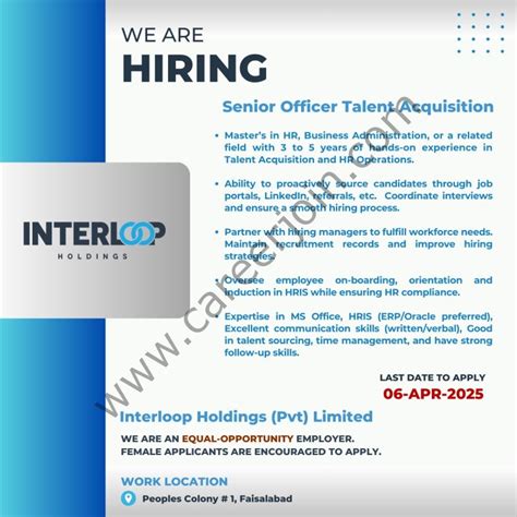Interloop Holdings Jobs Senior Officer Talent Acquisition