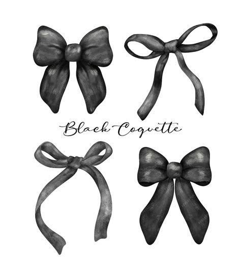 Premium Vector Black Coquette Ribbon Bow Set Aesthetic Watercolor