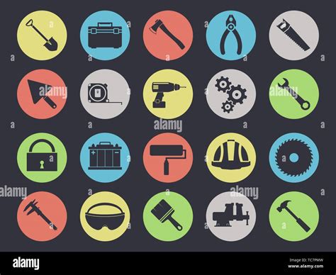 Work Tools Icons Set Isolated On Black Background Stock Vector Image
