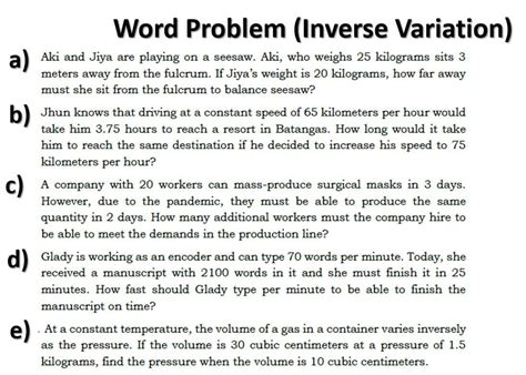 Answered Word Problem Inverse Variation A Aki… Bartleby