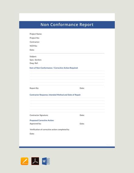 Non Conformance Report Form Template