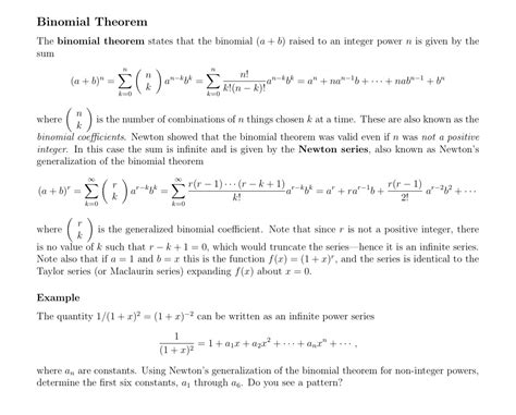 Binomial Theoremthe Binomial Theorem States That The