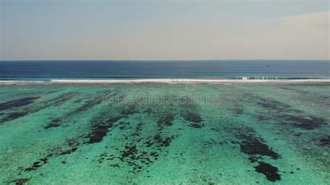 Blue Ocean Background Aerial Boundary Between Shallow Water And Deep