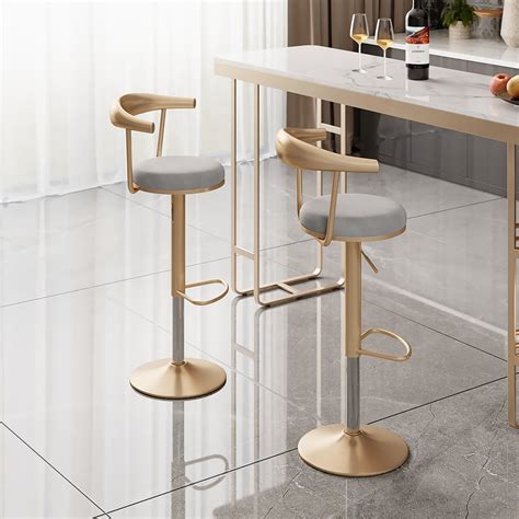 Modern Gray Velvet Bar Stool Adjustable Height And Swivel Footrest Homary