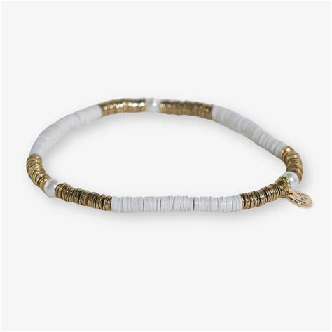 Rory Solid Color With Gold And Pearls Small Sequin Stretch Bracelet Iv