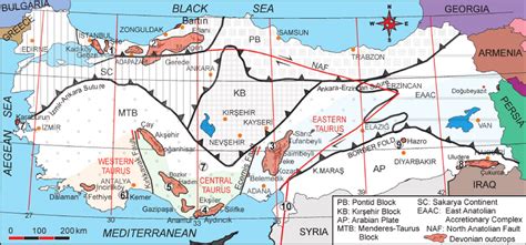 Tectonic Map Of Turkey Showing The Major Blocksterranes And The