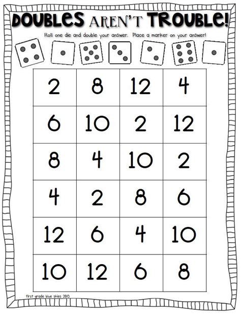 Doubles Addition Worksheet 1st Grade