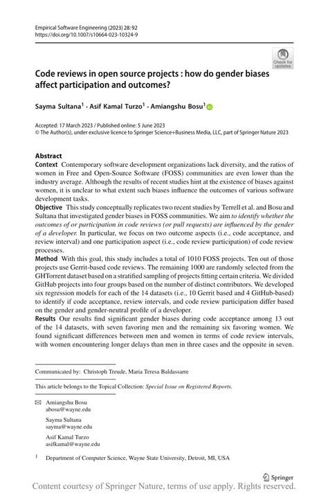 Code Reviews In Open Source Projects How Do Gender Biases Affect