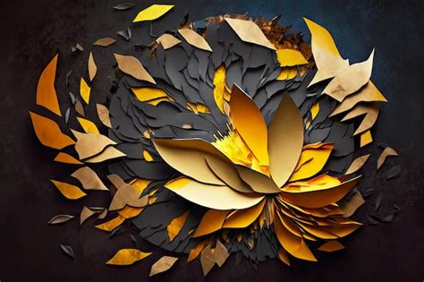 Premium Photo Abstract Assemblage With Yellow Flower Petals On Dark
