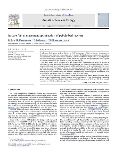 Pdf In Core Fuel Management Optimization Of Pebble Bed Reactors
