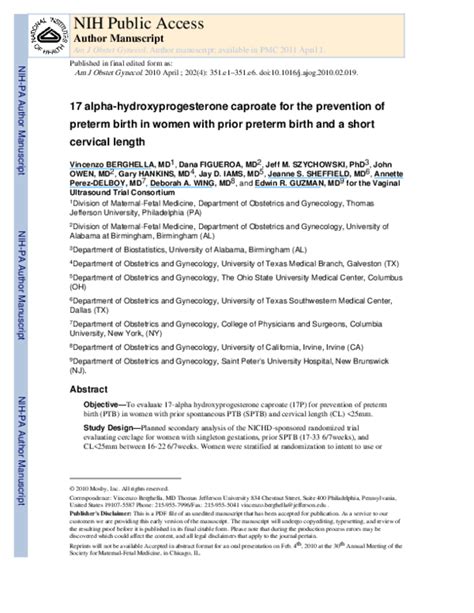 Pdf 17 Alpha Hydroxyprogesterone Caproate For The Prevention Of Preterm Birth In Women With