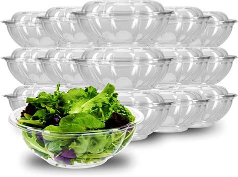 50 Pack Salad Container For Lunch 24 Oz Clear Plastic Bowls Round