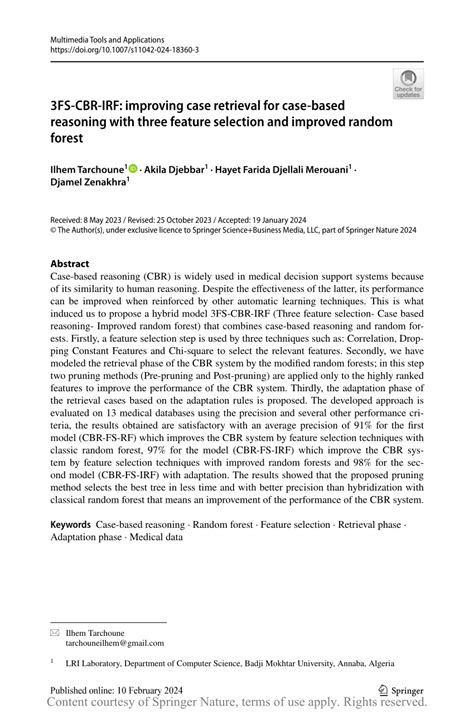 3fs Cbr Irf Improving Case Retrieval For Case Based Reasoning With Three Feature Selection And