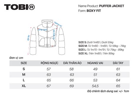 Sizechart Puffer Jacket Tobi