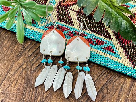 Native American Feather Earrings Zuni 113bc9 Mission Del Rey