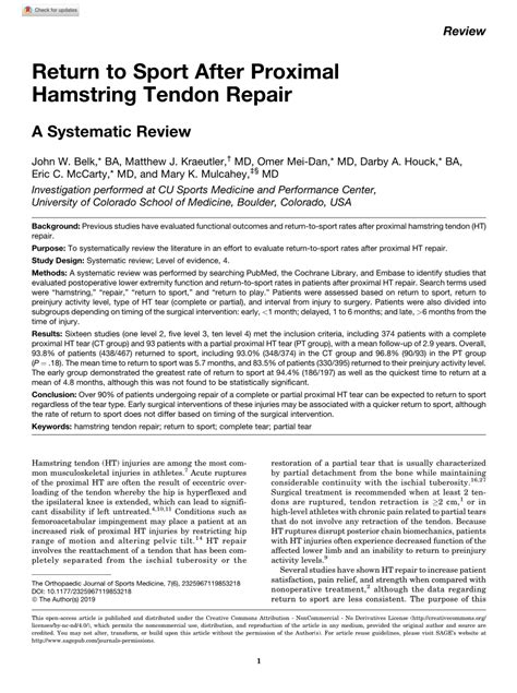 Pdf Return To Sport After Proximal Hamstring Tendon Repair A Systematic Review