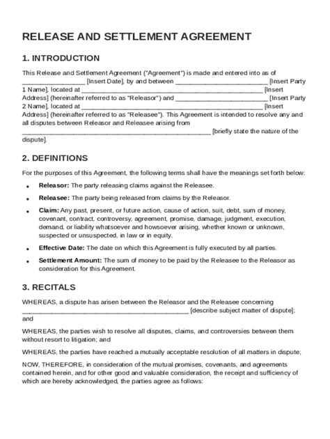 Release And Settlement Agreement Template Fill Out And Sign Online Dochub