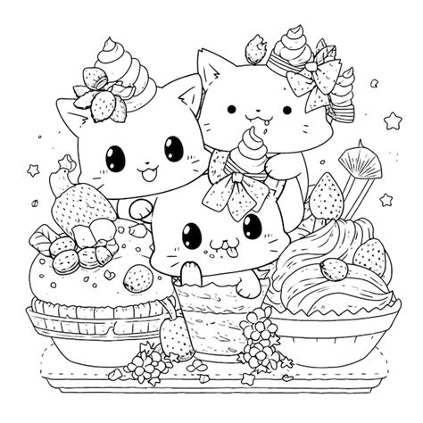 Linda Página Para Colorear Kawaii En Blanco Y Negro Para Niños Y