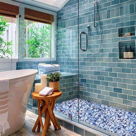 Blue Mosaic Tile Bathroom Floor Floor Roma