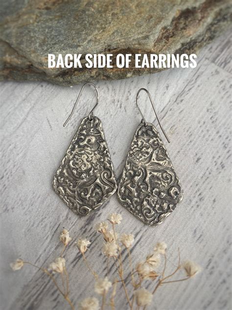 Handmade Rustic Silver Solder Stamped Framed Design Drop Dangle