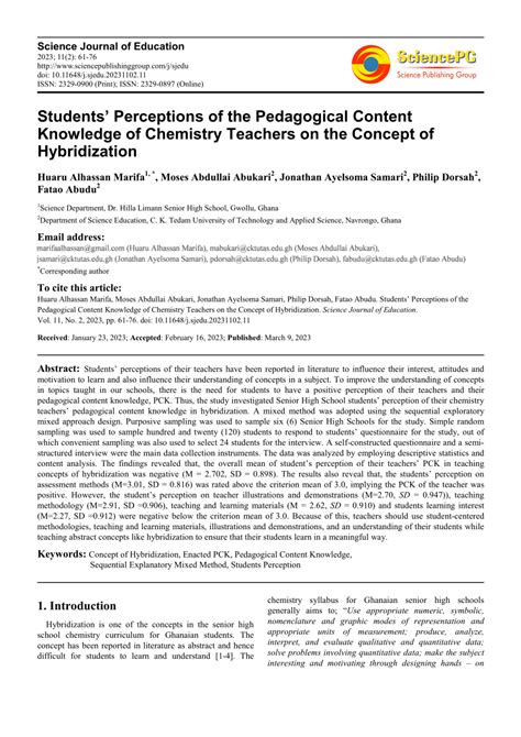 Pdf Students Perceptions Of The Pedagogical Content Knowledge Of