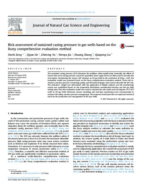 Pdf Risk Assessment Of Sustained Casing Pressure In Gas Wells Based