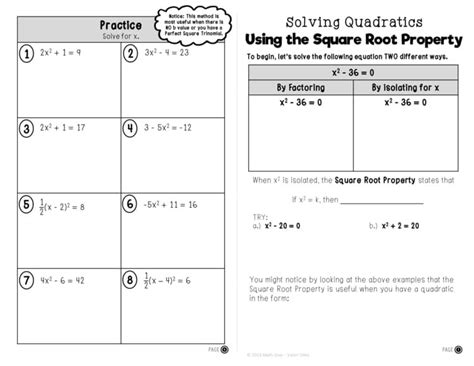 Solving Quadratics Using Square Root Property Guided Notes By Math Stop Solving Quadratics Using Square Root Property Guided Notes By Math Stop