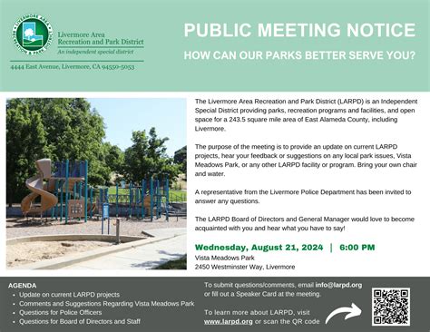 Public Meeting In The Park Vista Meadows Park Livermore Area