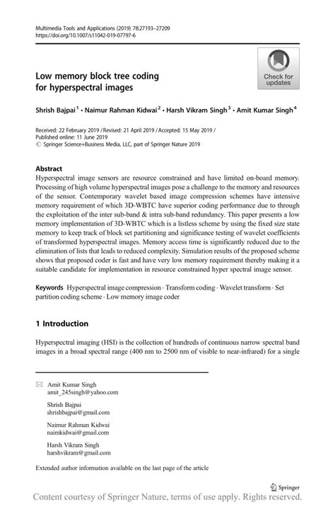 Low Memory Block Tree Coding For Hyperspectral Images Request Pdf