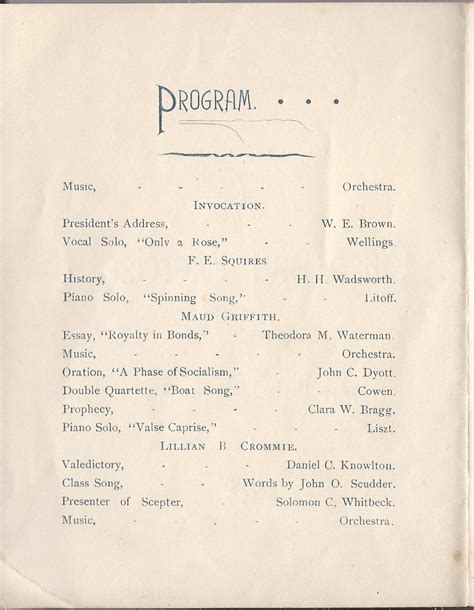 Heirlooms Reunited 1893 Class Day Program Cazenovia New York