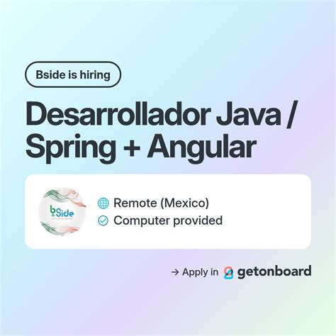Desarrollador Java Spring Angular At Bside Remote Work From Home