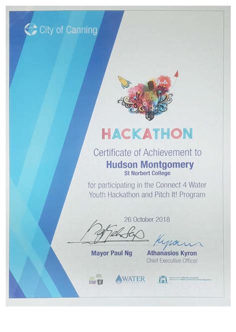 Hackathon Certificate Of Achievement Hudson Montgomery