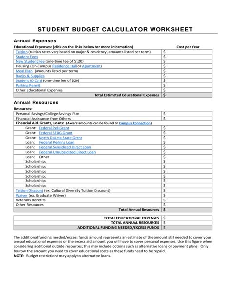 Budget Calculator Worksheet Free Download