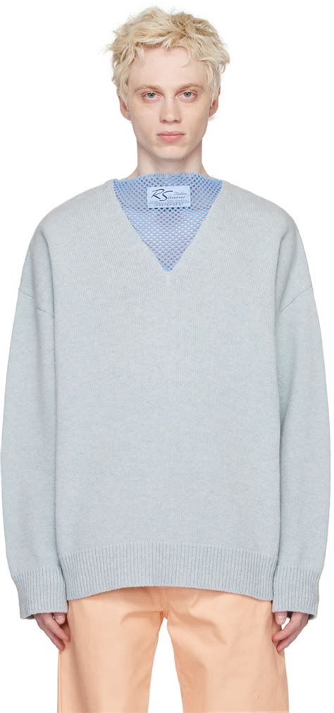 Raf Simons Blue Paneled Sweater Ssense Uk
