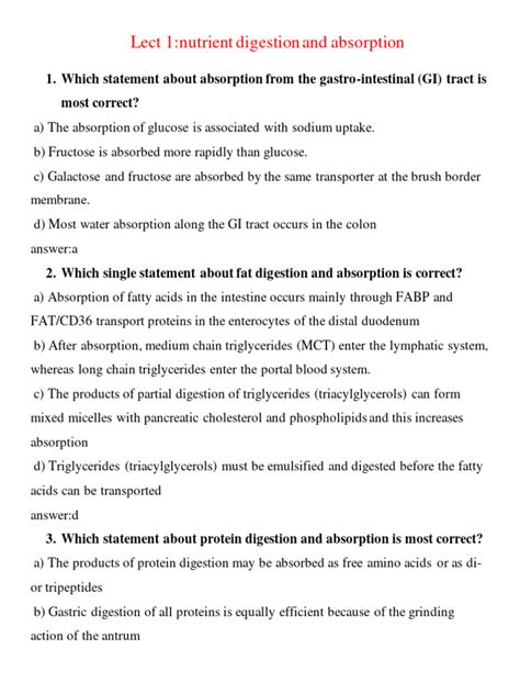 Lecture 1 Git Nutrient Digestion And Absorption Qb Pdf Digestion