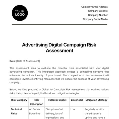 Free Advertising Digital Campaign Risk Assessment Template To Edit Online