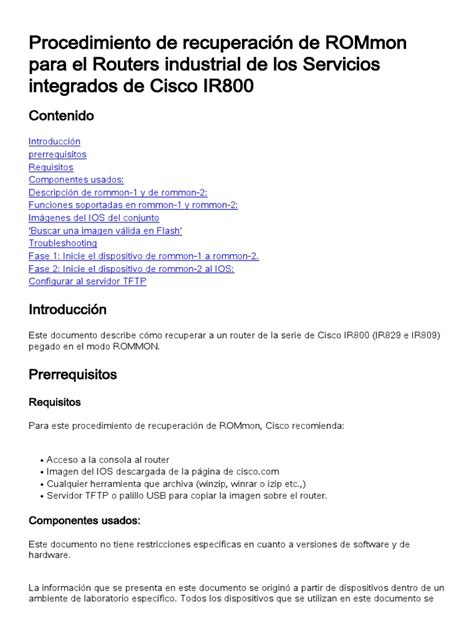 Rommon Recovery Procedure For The Cisco Pdf Dirección Ip Servidor